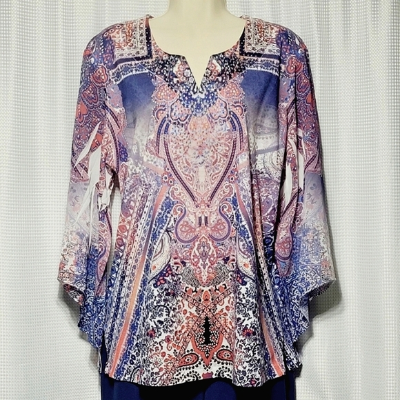 JM Collection | Tops | Jm Collection Pop Over Bell Sleeve Blouse Xl ...